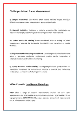 Lead Frame Measurement | VIEW Micro Metrology | PDF