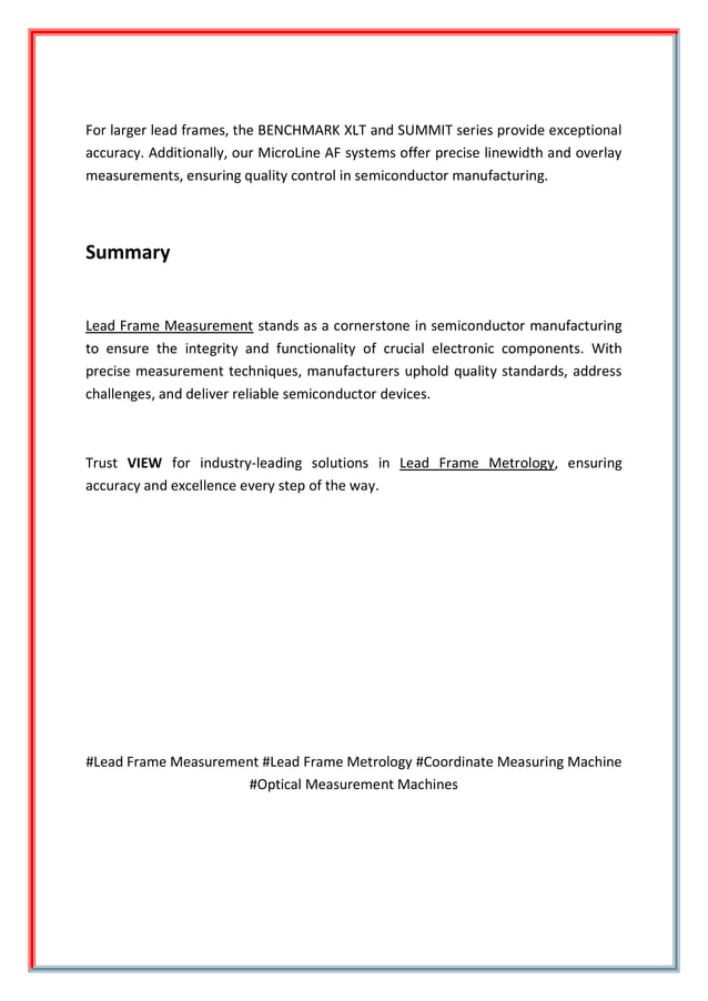 Lead Frame Measurement | VIEW Micro Metrology | PDF | Manufacturing ...