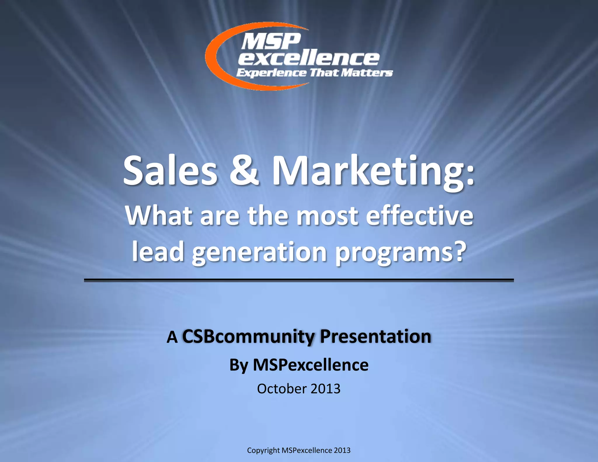 What are the most effective lead-gen programs for CSBs? | PPT