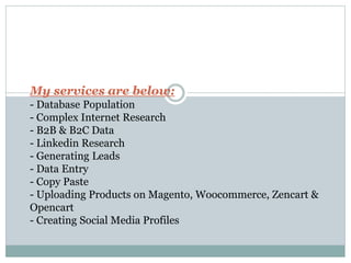 Lead Generation | LinkedIn | Data Mining | Data Entry Specialist | PPT