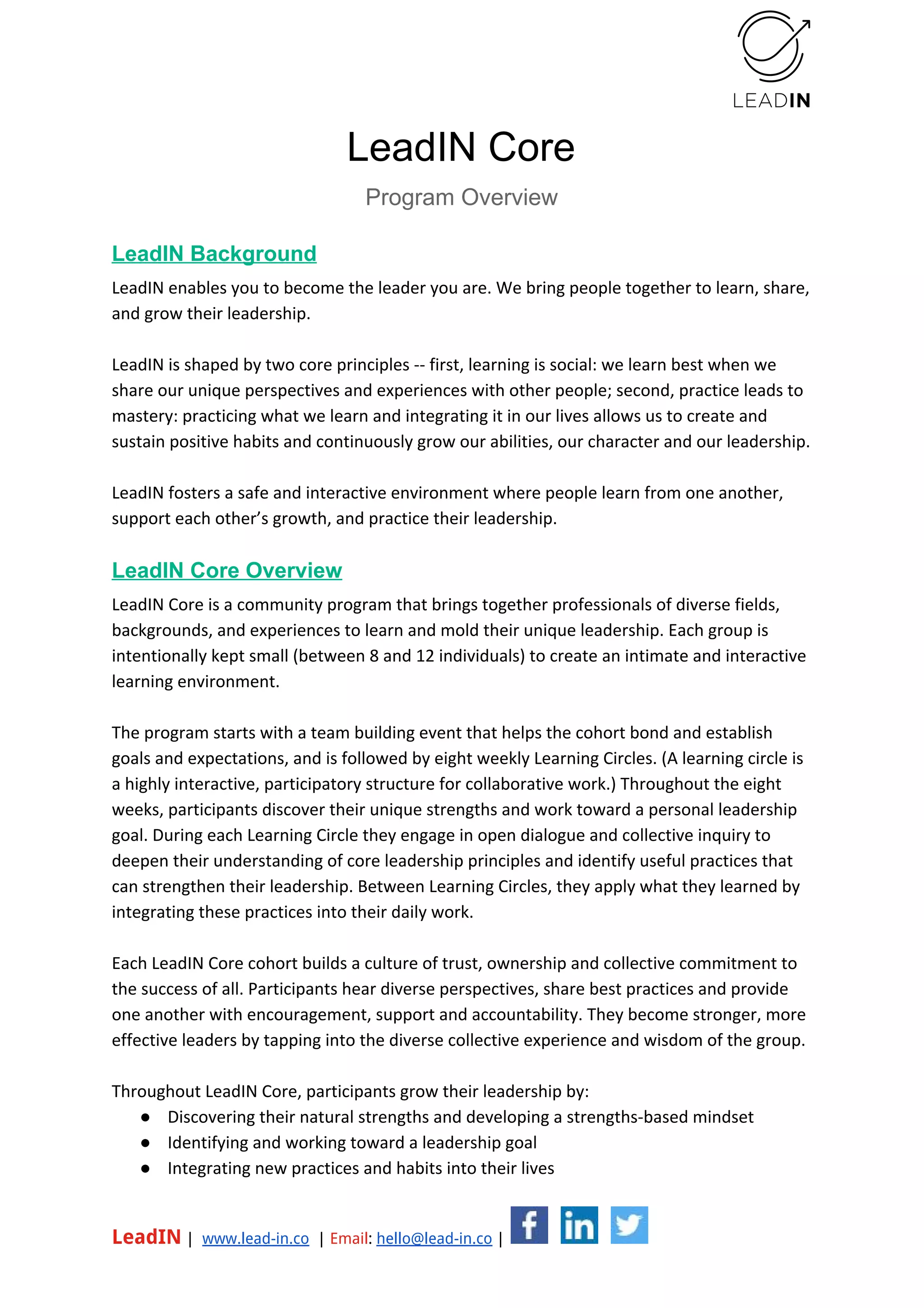 LeadIN Core Program Overview | PDF