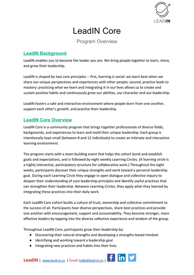 LeadIN Core Program Overview | PDF
