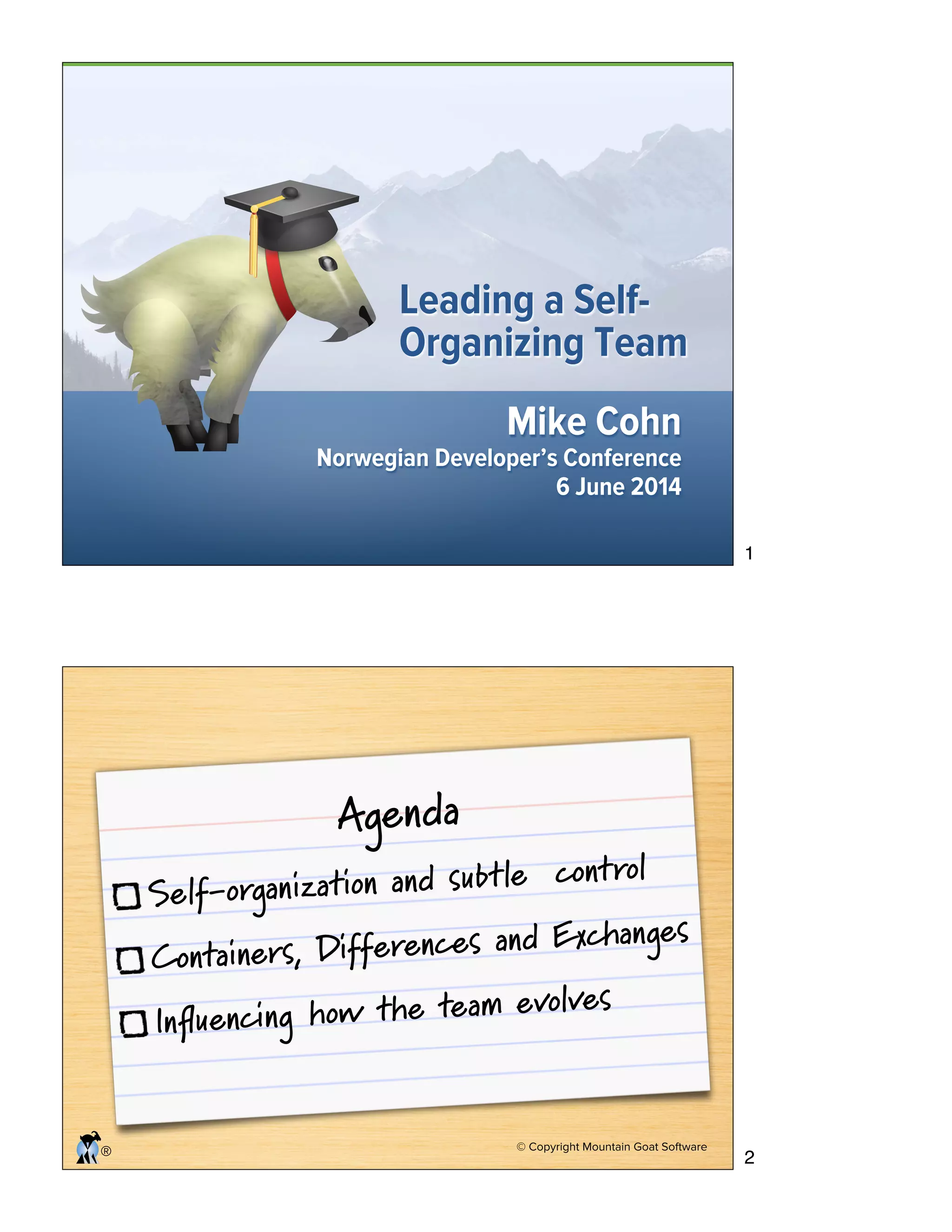 Leading Self Organizing Teams - NDC 2014 | PDF