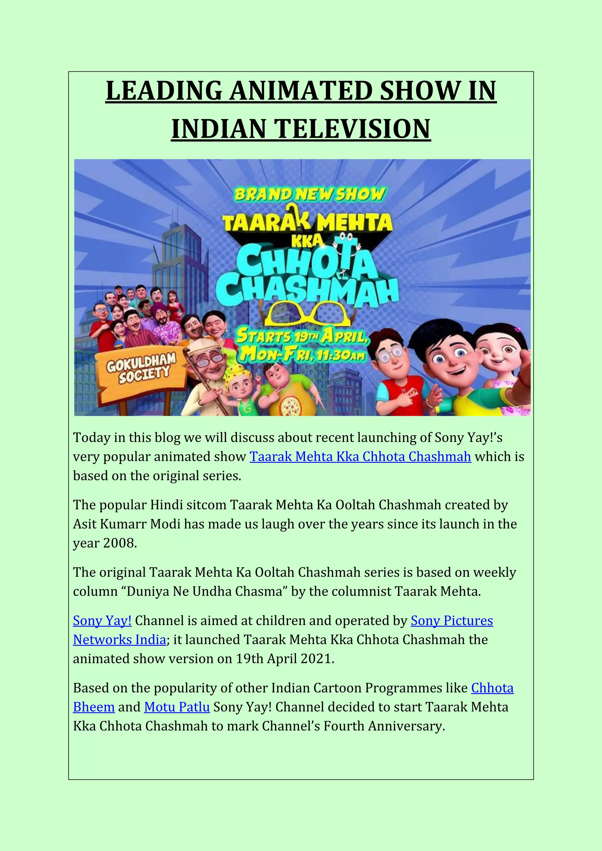 LEADING ANIMATED SHOW IN INDIAN TELEVISION | PDF
