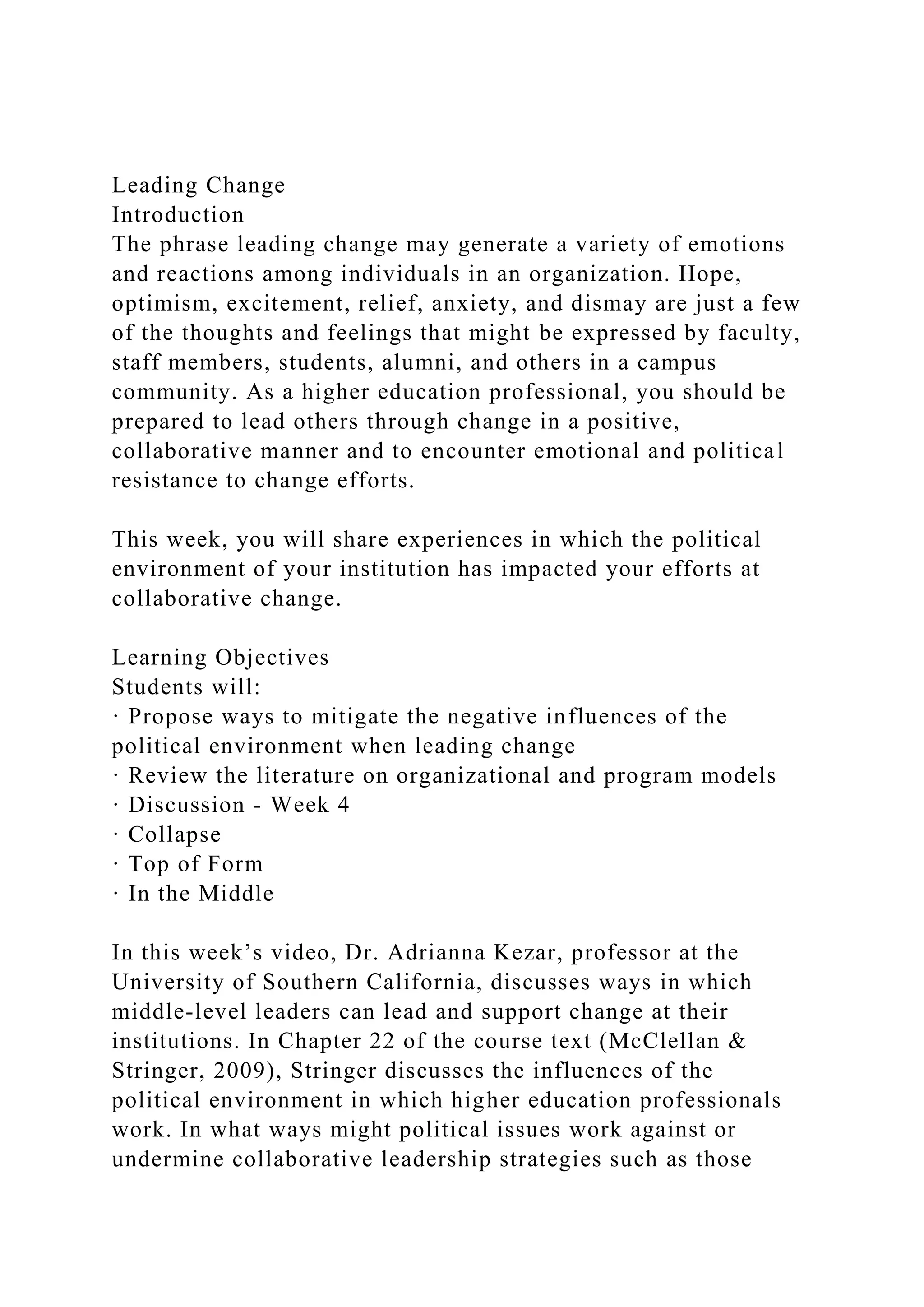 Leading ChangeIntroductionThe phrase leading change may genera.docx