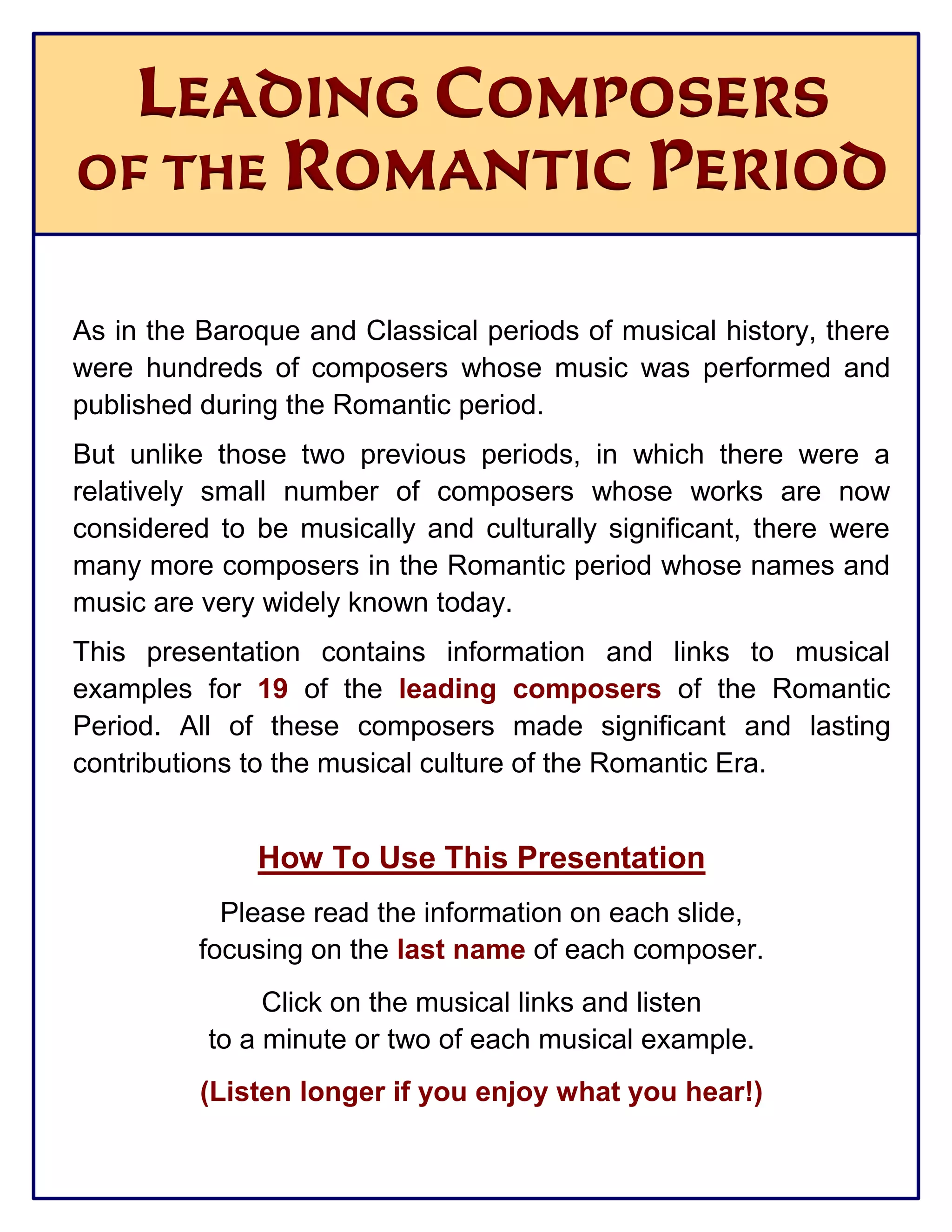 Leading composers of the romantic period | PDF