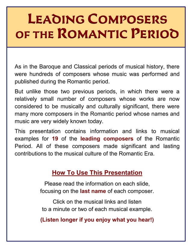 Leading Composers of the Romantic Period | PDF