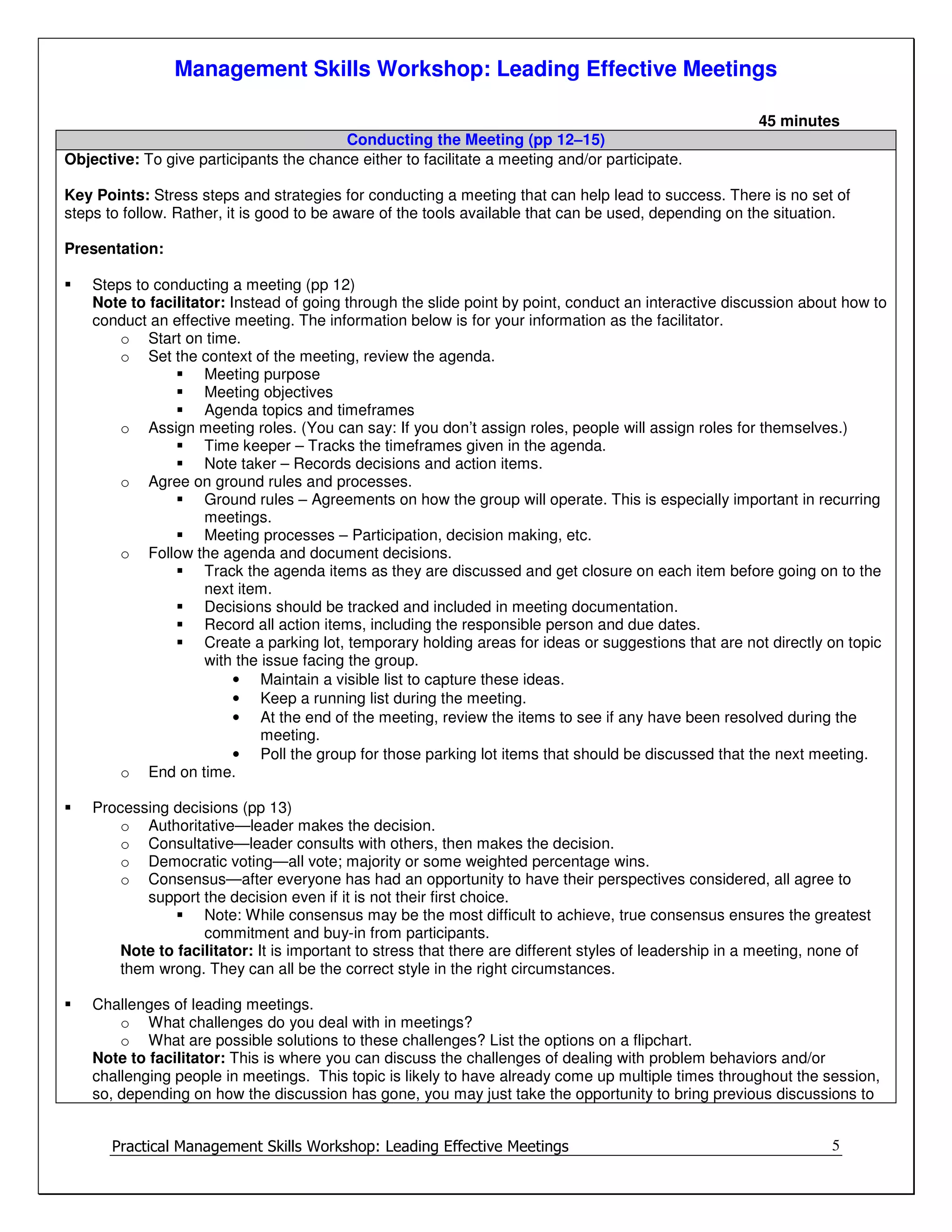 Leading effective meetings facilitator guide | PDF