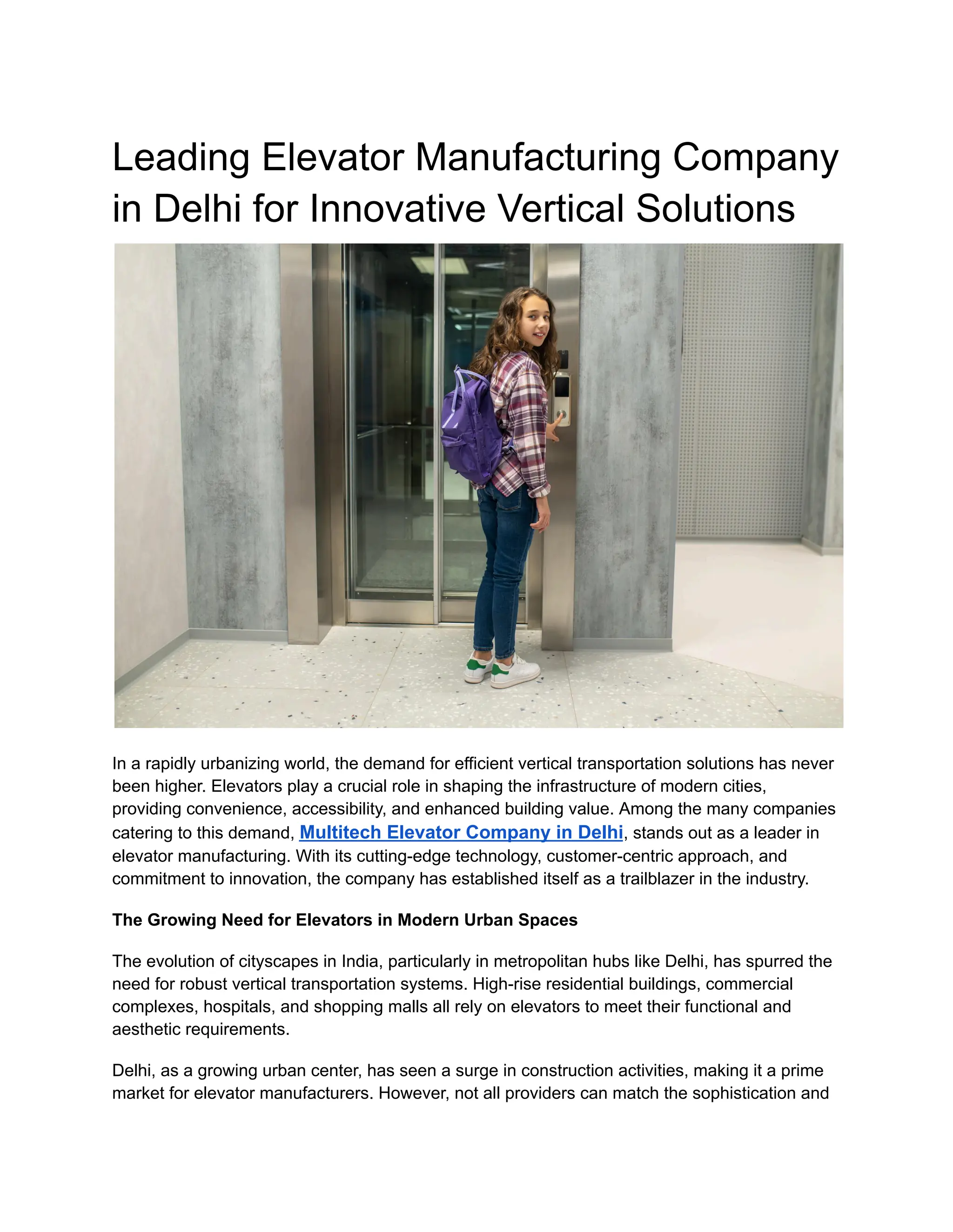 Leading Elevator Manufacturing Company in Delhi for Innovative Vertical ...