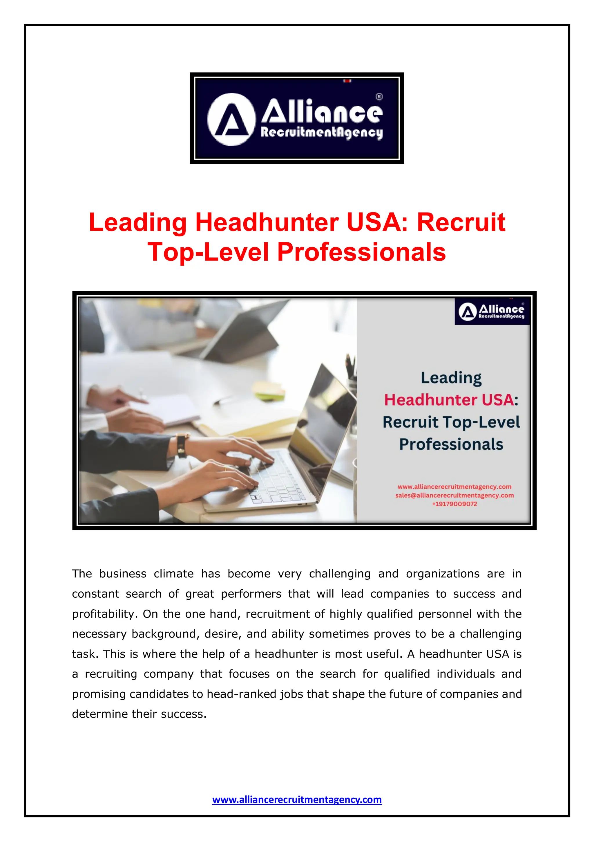 Leading Headhunter USA - Recruit Top-Level Professionals | PDF
