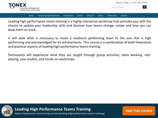 Leading high performance teams training | PPTX