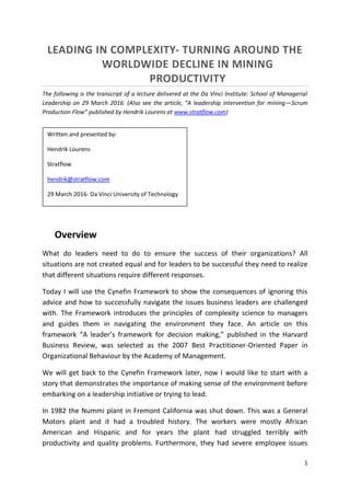 Leading in complexity productivity platform to turn around the ...