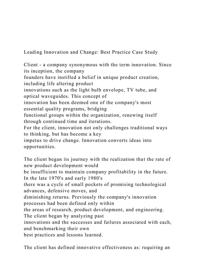 Leading Innovation and Change Best Practice Case Study Cl.docx