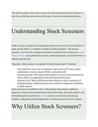 Top 6 Leading Stock Screeners for Investors | Skyriss | PDF