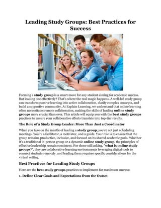 Leading Study Groups Best Practices for Success | PDF