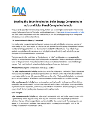 Leading the Solar Revolution Solar Energy Companies in India and Solar ...
