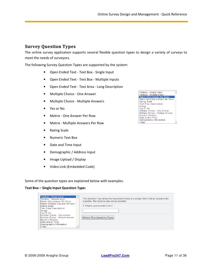 Online Survey Software Reference Guide