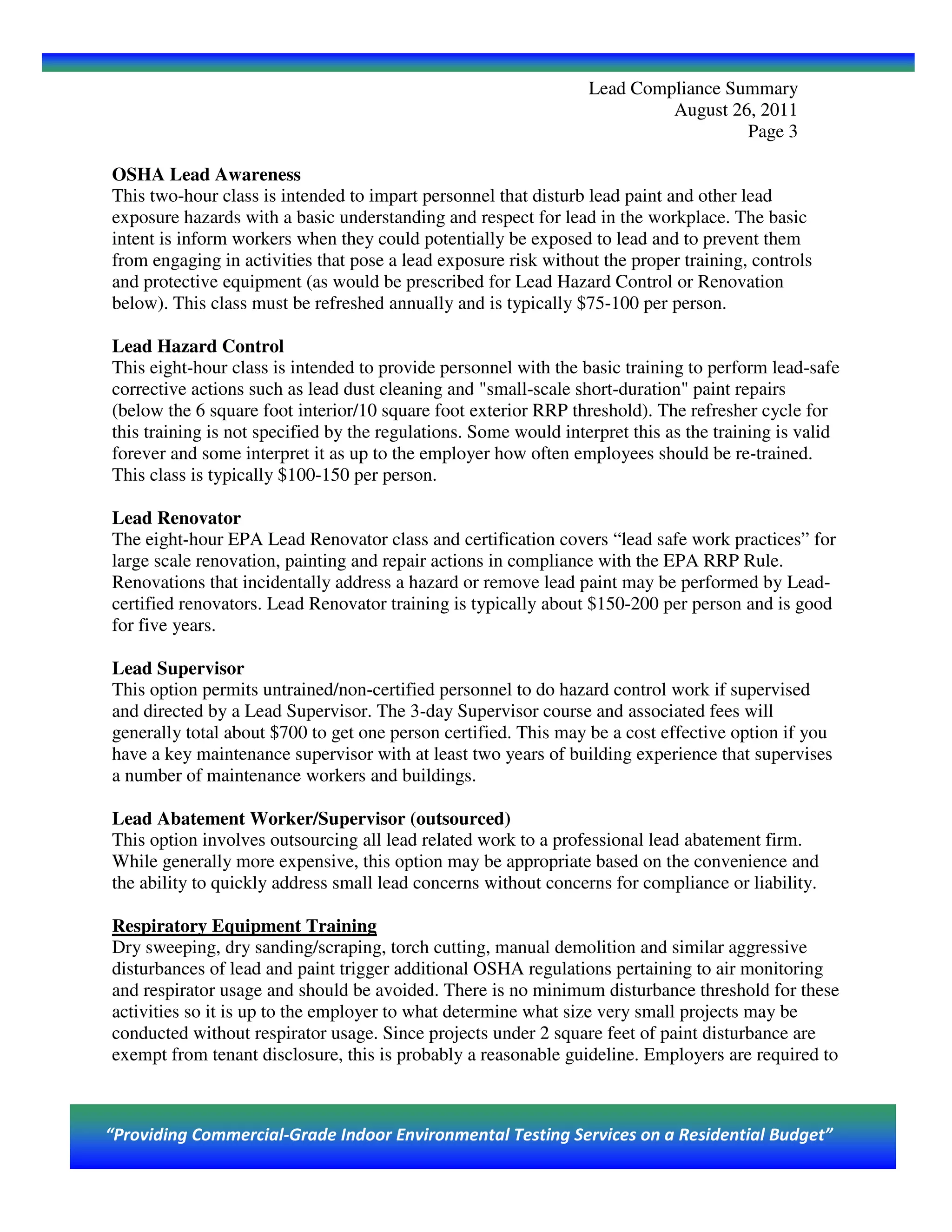 Lead regulation compliance summary | PDF