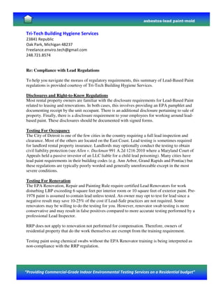 Lead regulation compliance summary | PDF
