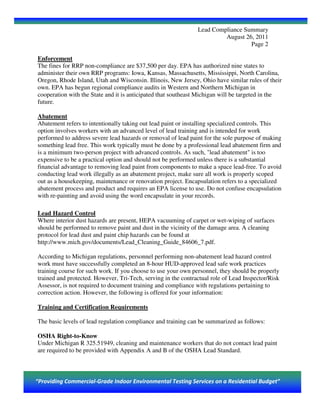 Lead regulation compliance summary | PDF