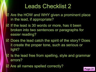 Leads and ledes any way you spell it, it's still the same. | PPT