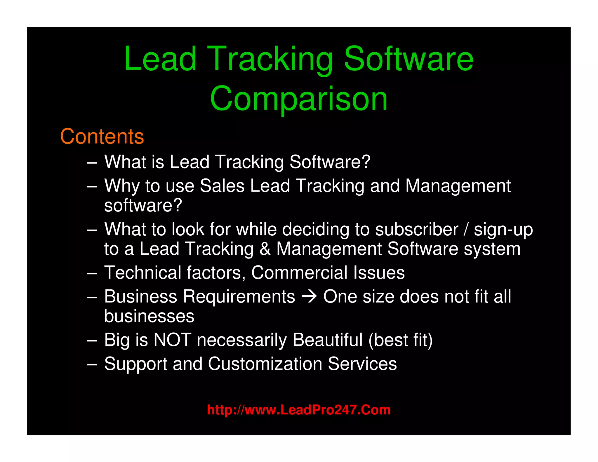 Lead Tracking Software Comparison | PDF
