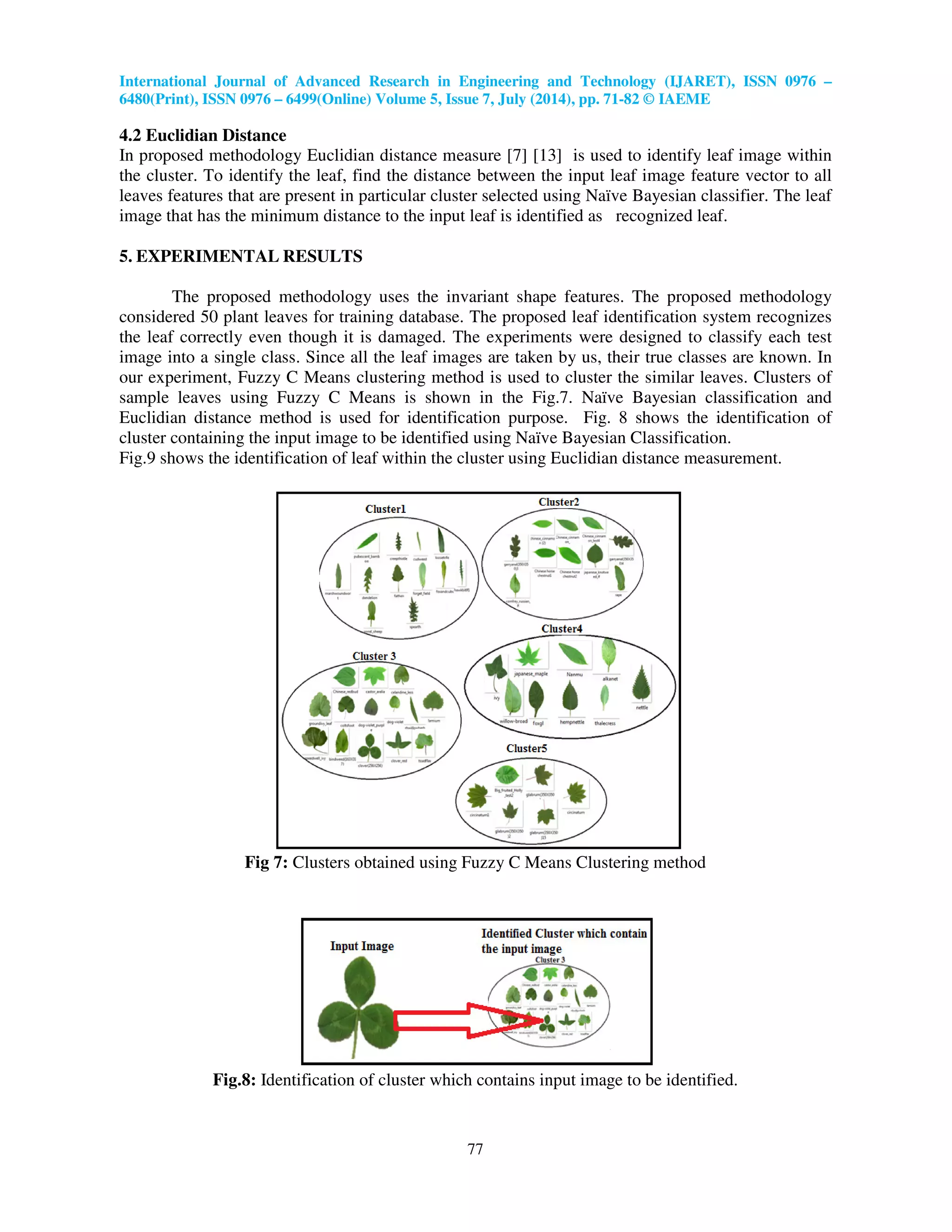 Leaf identification based on fuzzy c means and naïve bayesian classification | PDF
