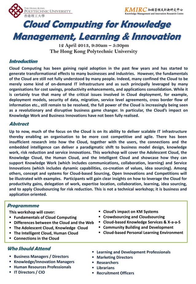 Cloud Computing for Knowledge Management, Learning & Innovation | PDF