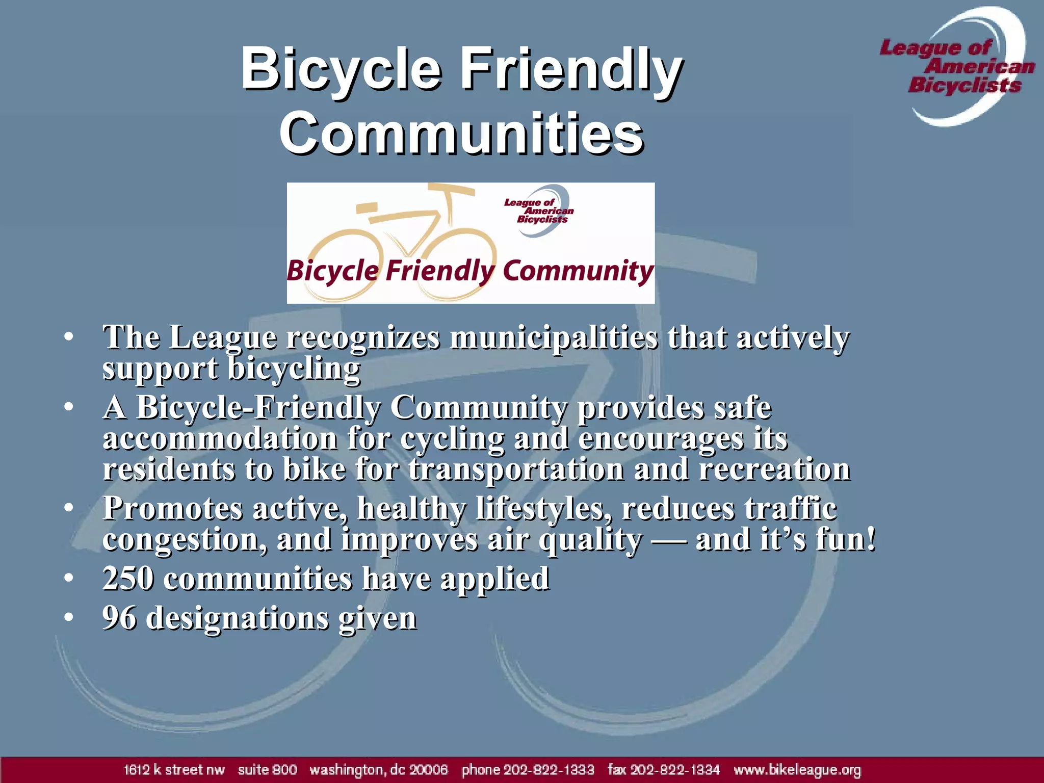 League Of American Bicyclists Presentation | PPT | Cycling | Sports