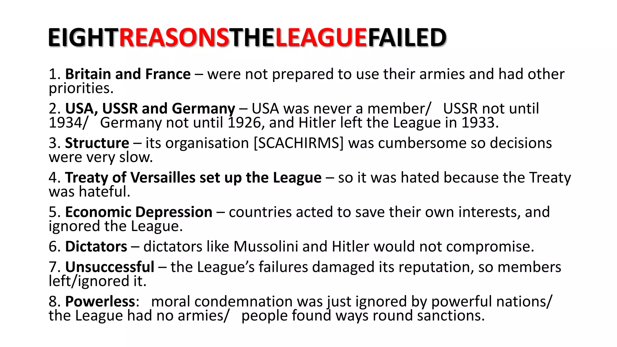 CAMBRIDGE IGCSE HISTORY REVISION 2 - LEAGUE OF NATIONS | PPTX