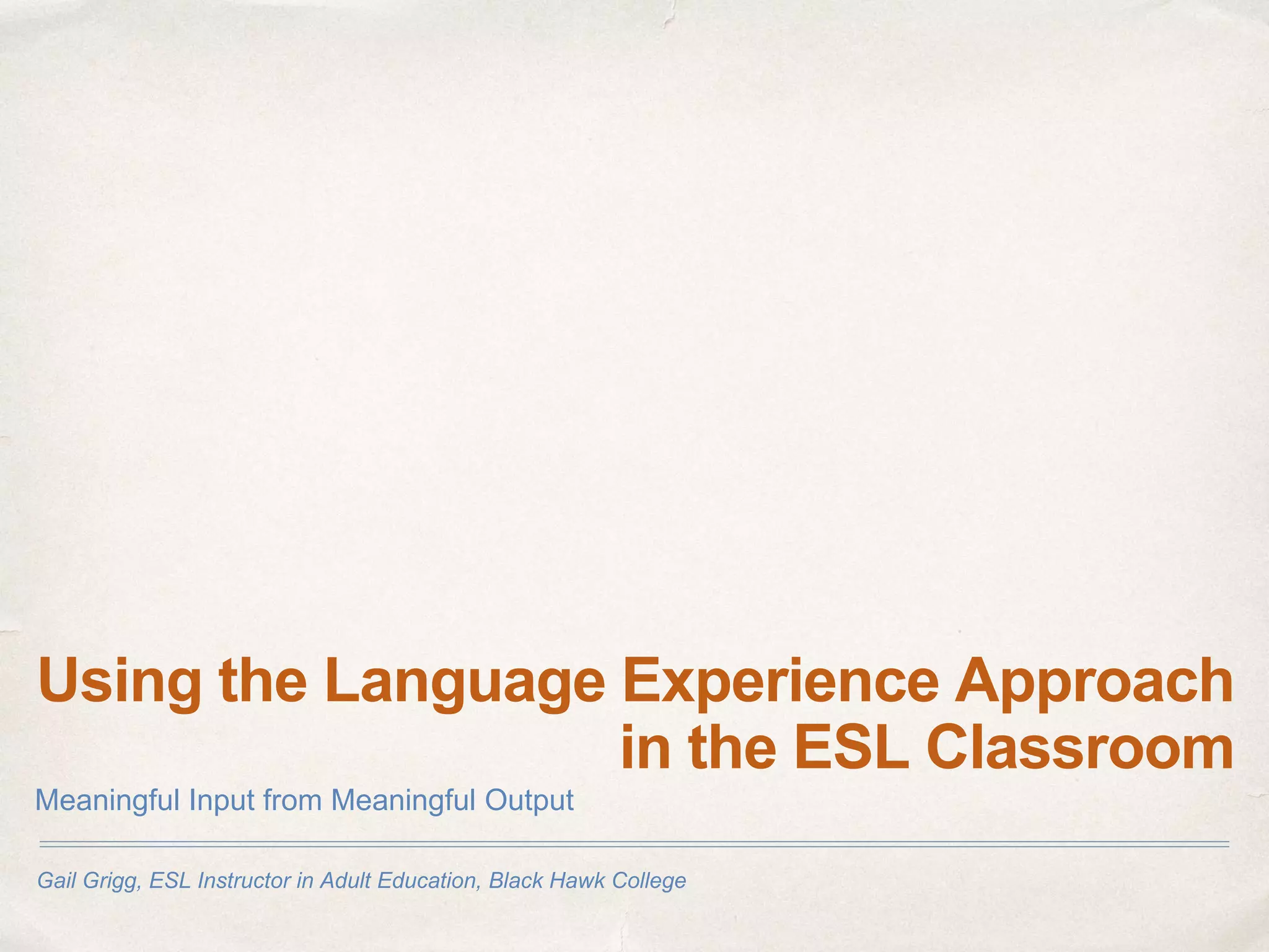 Language Experience Activities for Elementary Grades, Adult Low Level ...