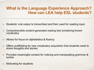 Language Experience Activities for Elementary Grades, Adult Low Level ...