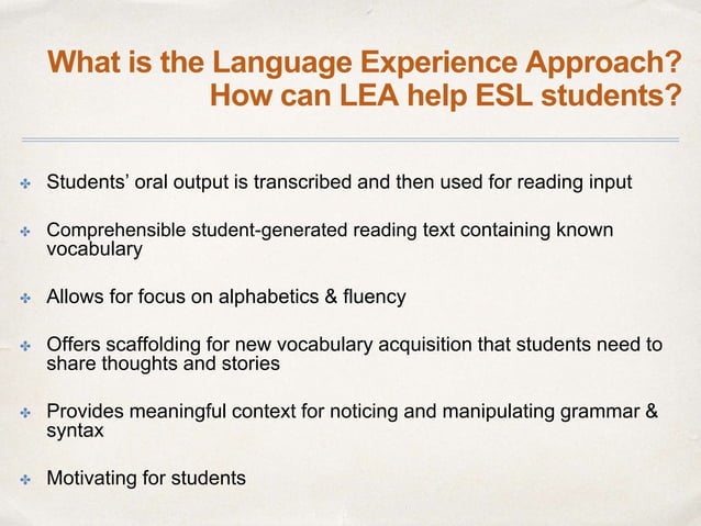 Language Experience Activities for Elementary Grades, Adult Low Level ...