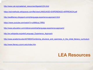 Language Experience Activities for Elementary Grades, Adult Low Level ...