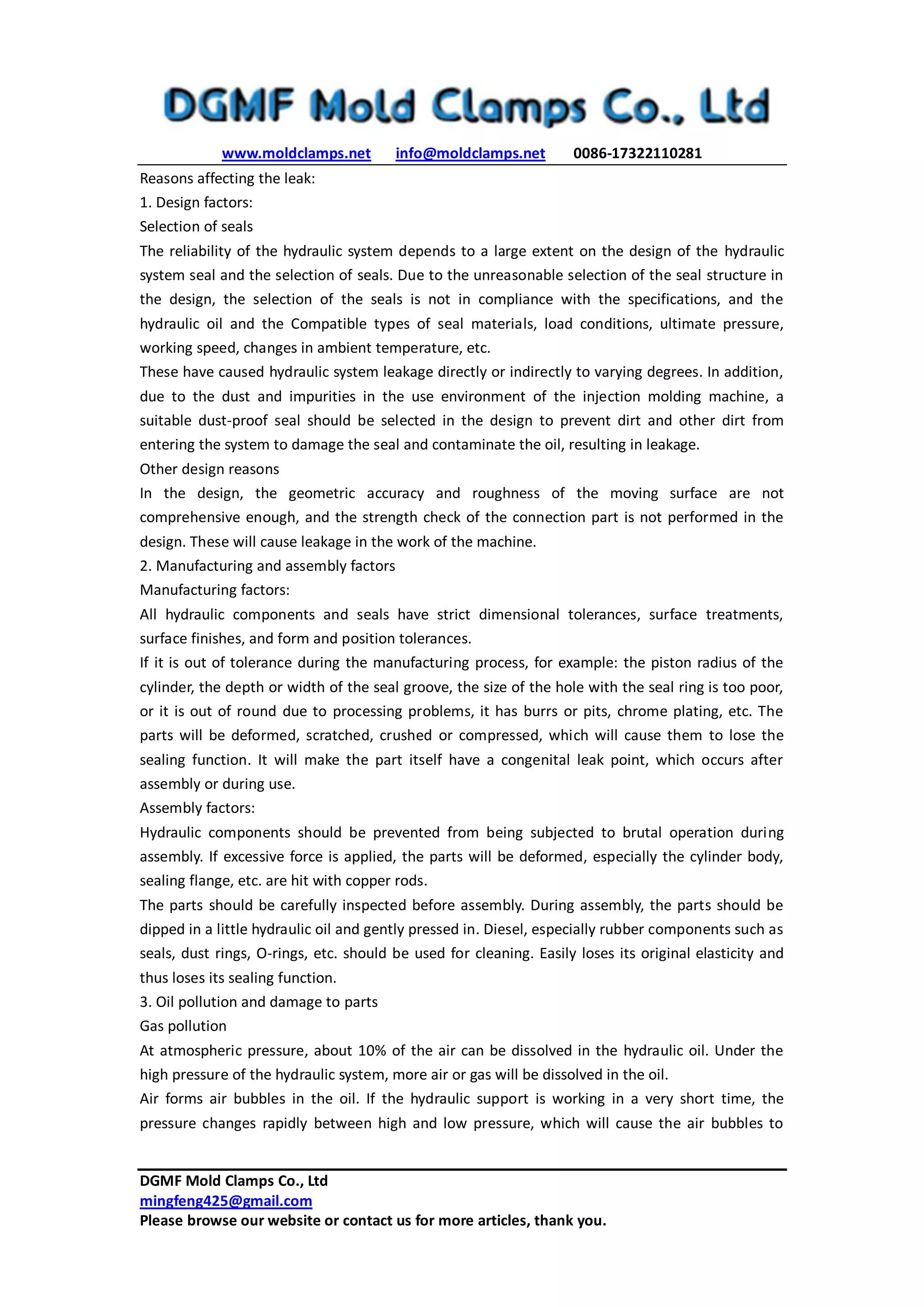 Leakage cause and treatment method of the hydraulic system of the ...