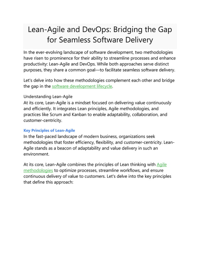 Lean-Agile and DevOps: Bridging the Gap for Seamless Software Delivery | PDF