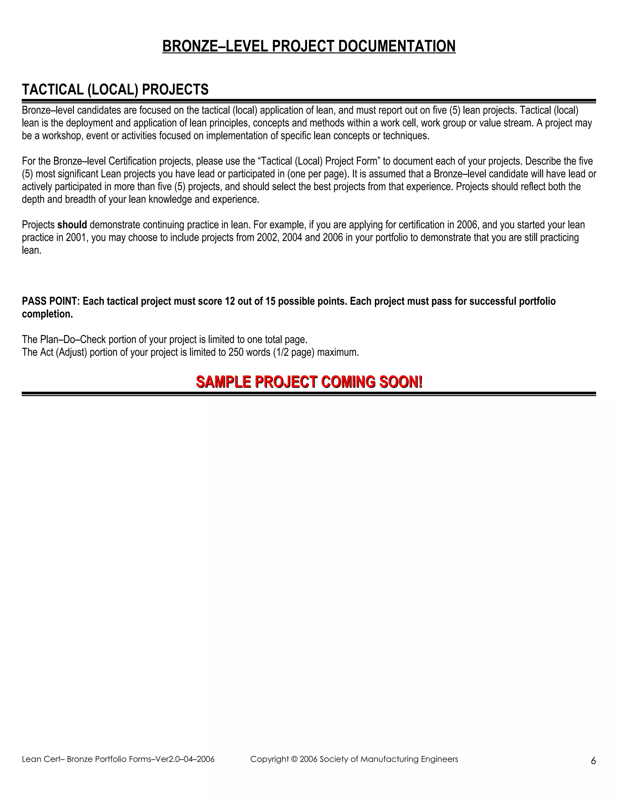 Lean projects completed - VanSant | DOC