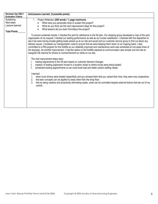 Lean projects completed - VanSant | DOC