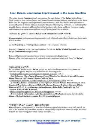 Lean Kaizen: continuous, step-by-step improvement in the Lean direction ...