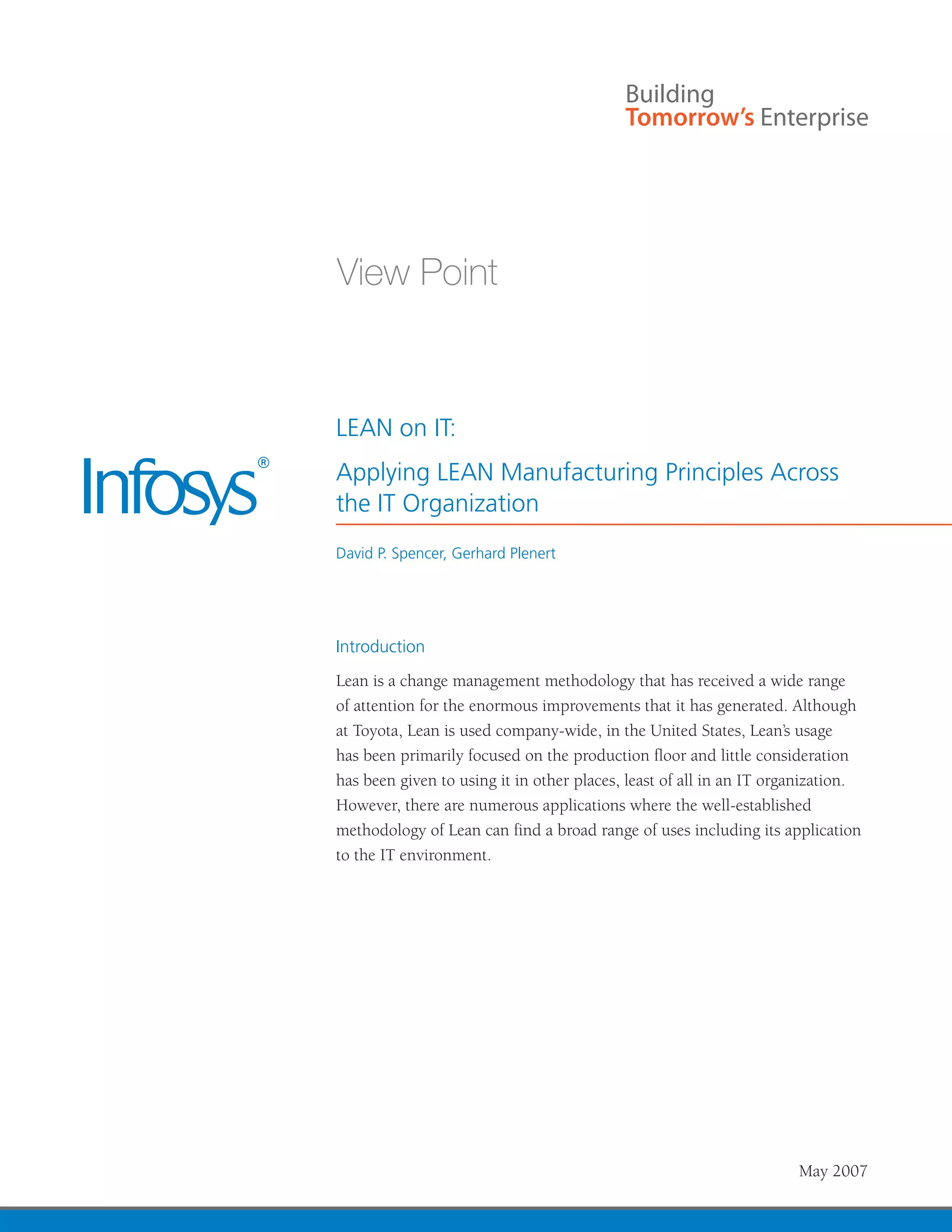 Infosys – Lean Manufacturing Software Solutions | Methodology White ...