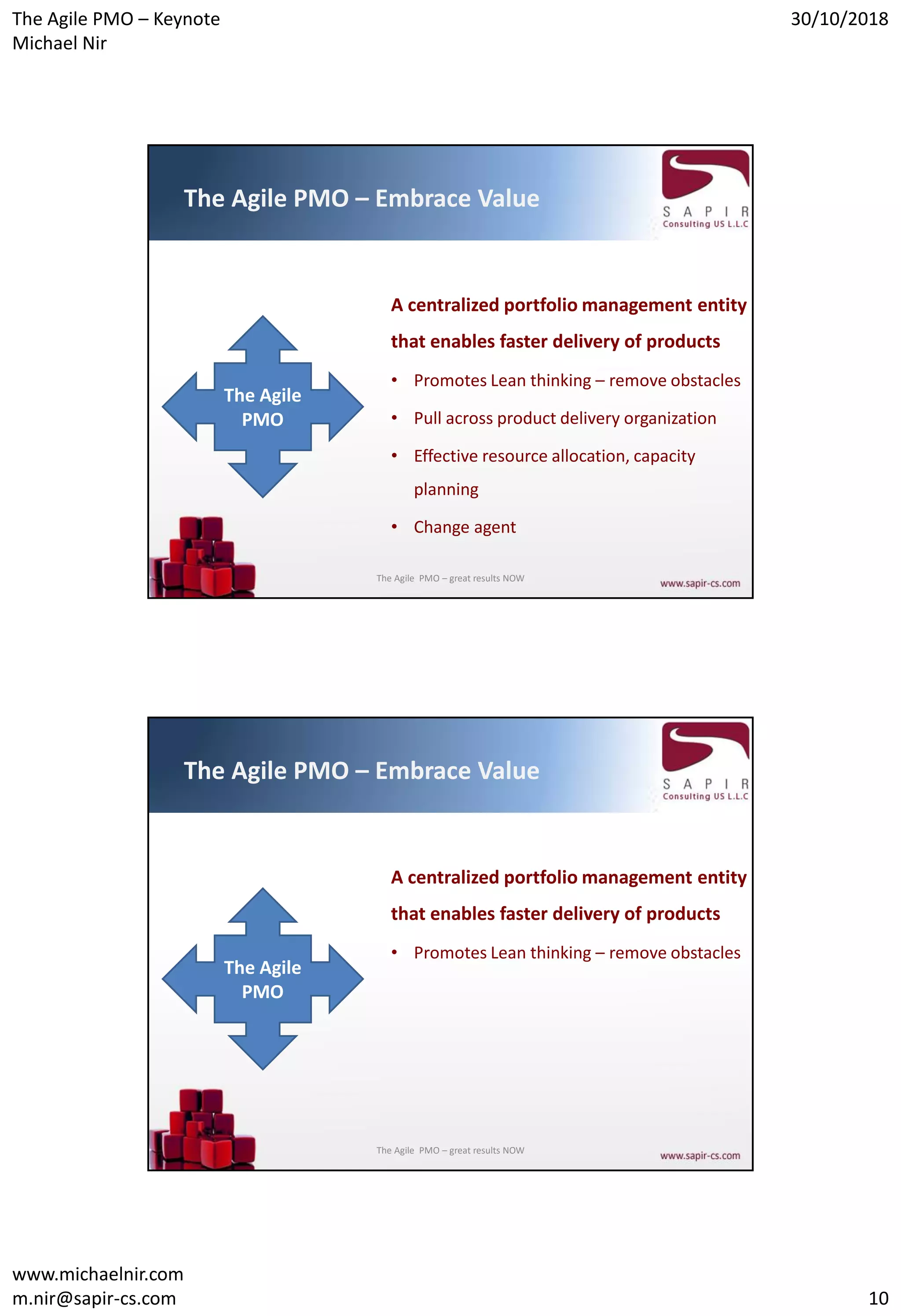 Lean agile The Agile PMO – Practical Value Driven Change Leadership in Projects and Portfolios ...