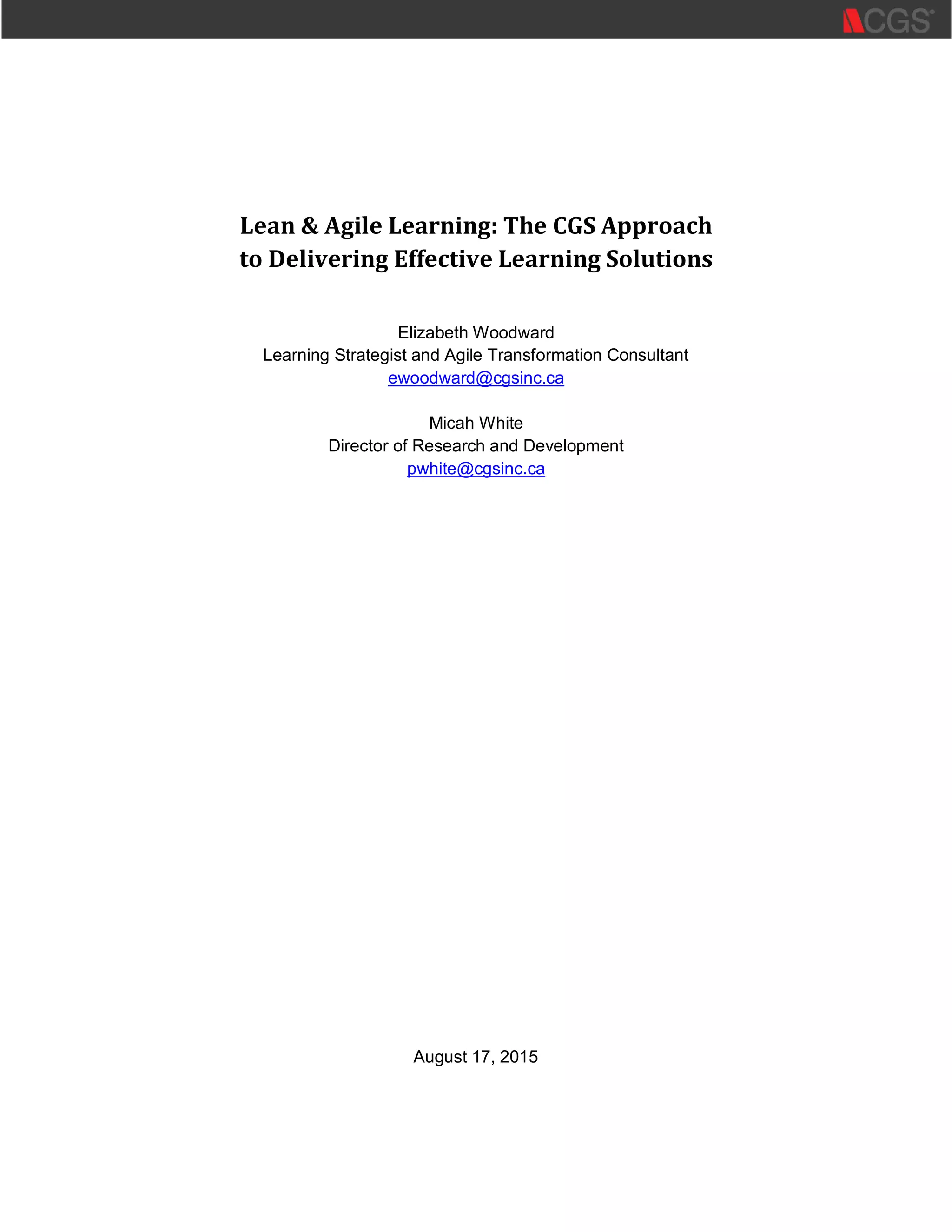 Lean and Agile Learning: The CGS Approach | PDF