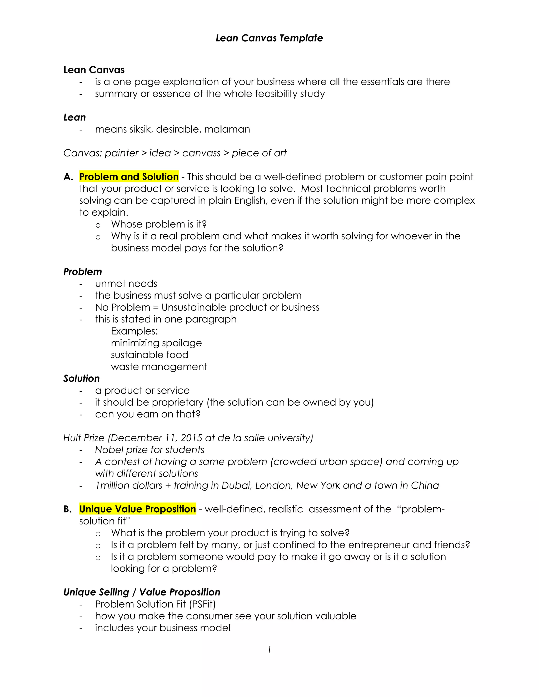 Lean Canvass Template aka Pitch Tactics | PDF | Business | Business and ...