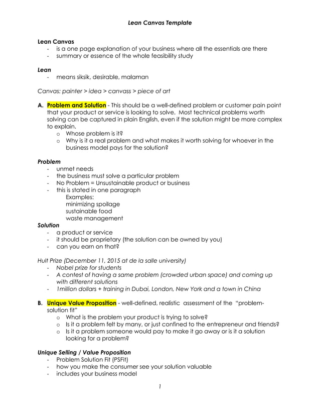 Lean Canvass Template aka Pitch Tactics | PDF | Business | Business and ...