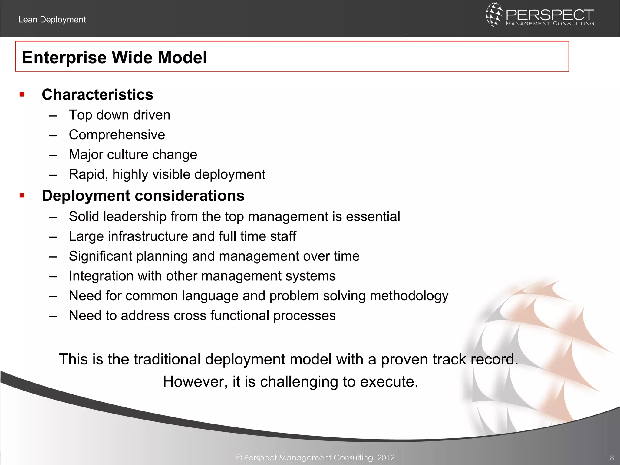 Lean Deployment Models - Perspect Management Consulting | PDF