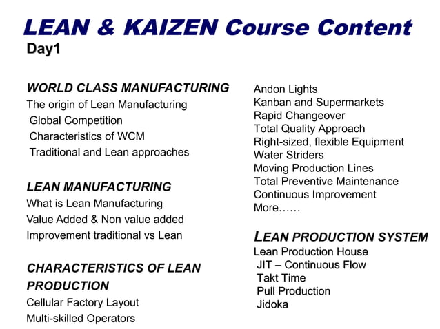 Overview of 3 day Lean & Kaizen Course Content | PPT