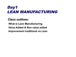 Overview of 3 day Lean & Kaizen Course Content | PPT