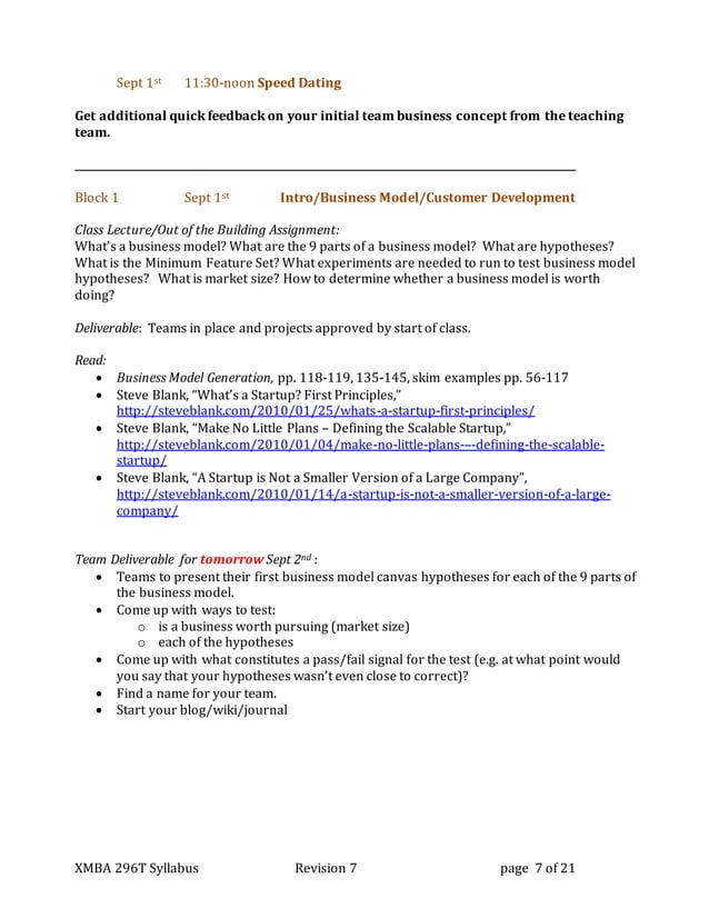 Lean launchpad berkeley columbia syllabus rev 7 | PDF
