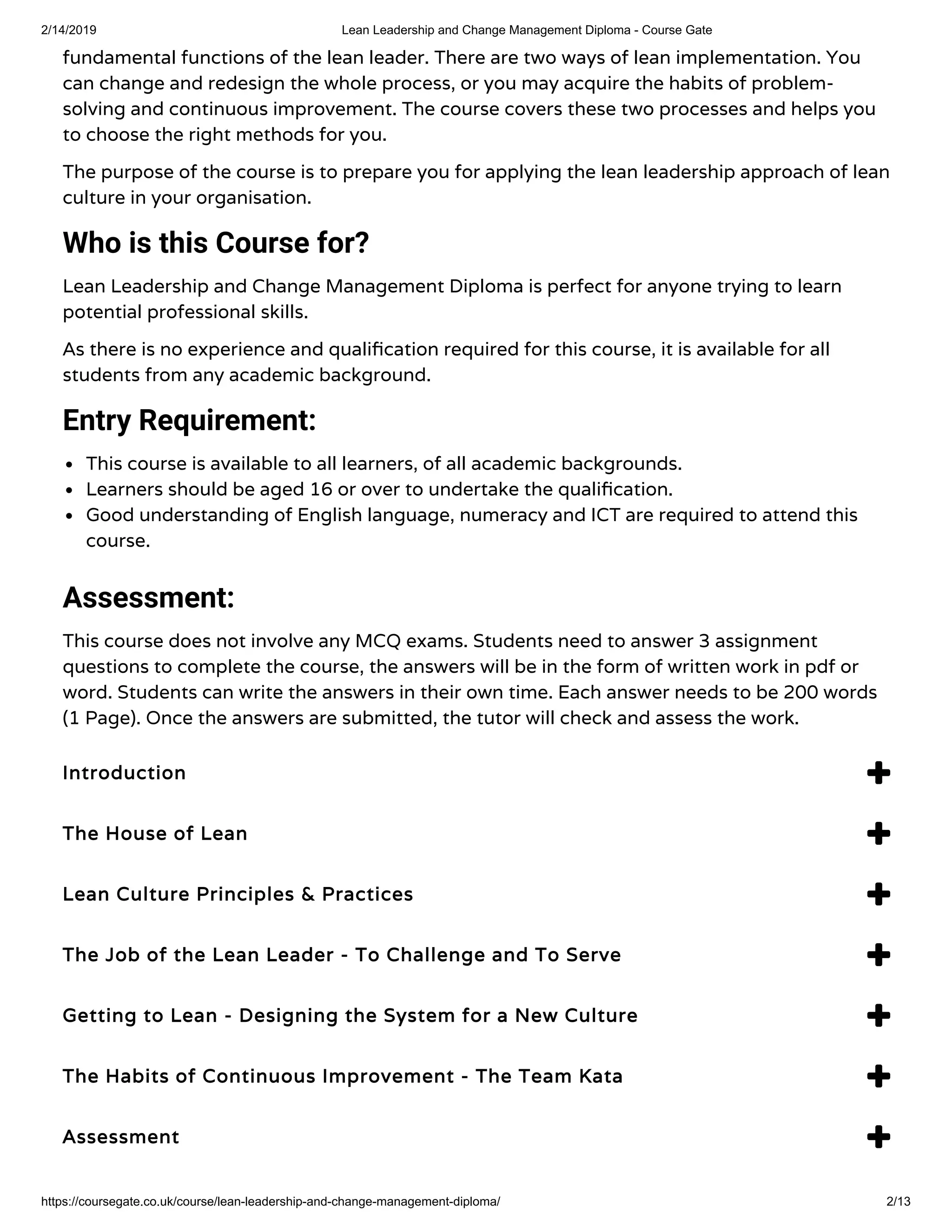 Lean Leadership and Change Management Diploma - Course Gate | PDF ...