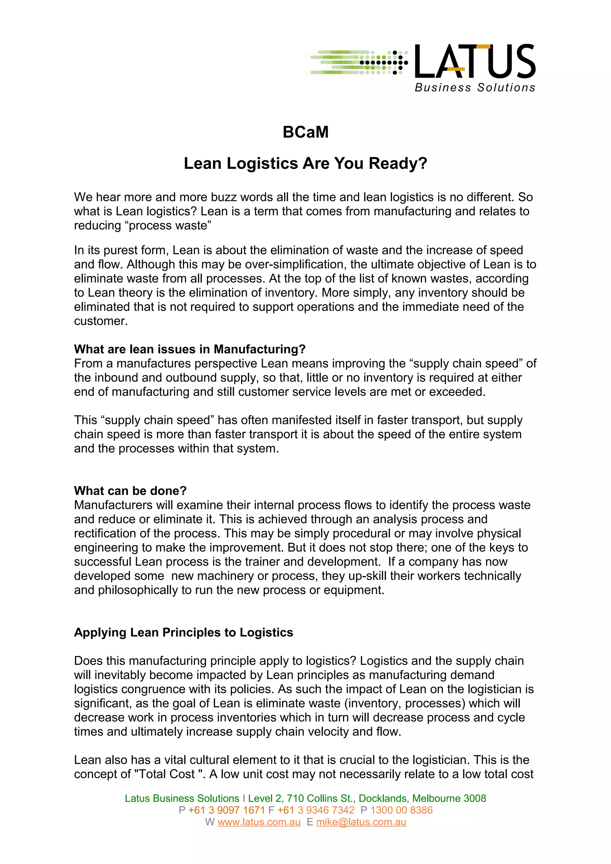 Lean Logistics Are You Ready | DOC